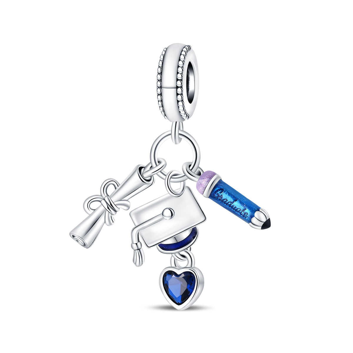 Charm Colgante Birrete, Lápiz & Diploma – Charm Factory